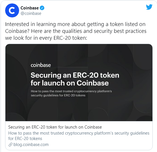 Coinbase-მა განსაზღვრა ოთხი კრიტერიუმი ERC-20 ტოკენების ლისტინგისთვის